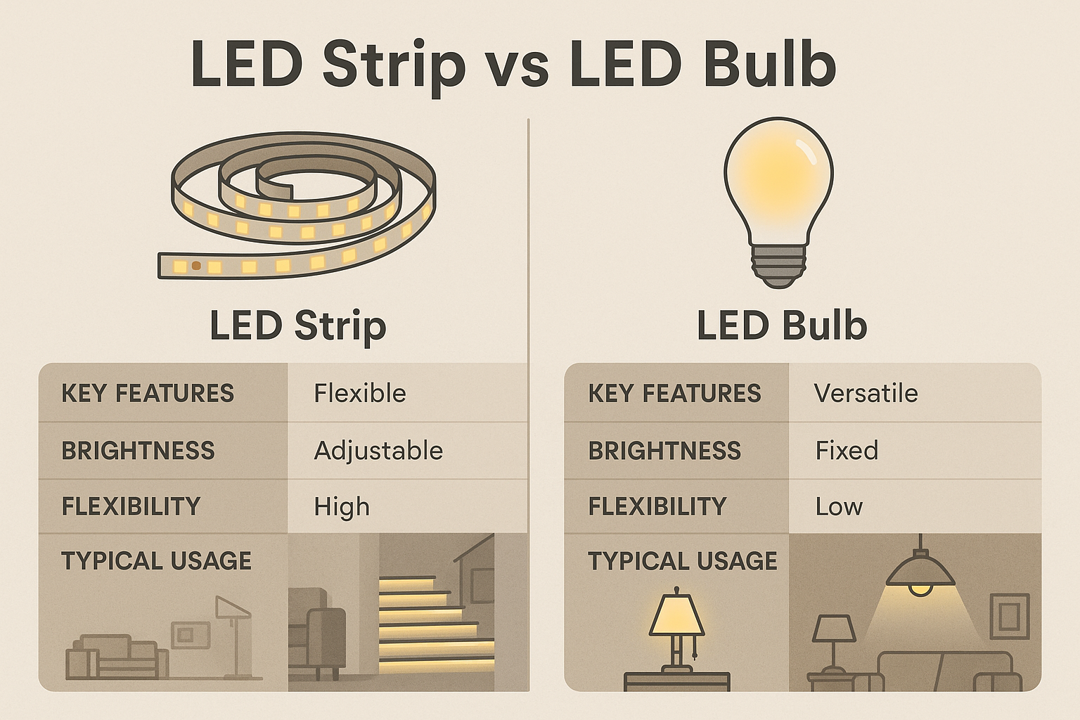 LED Strip vs LED Bulb: Clear Guide on Brightness, Efficiency & Uses